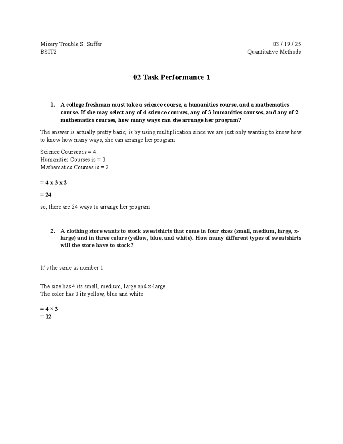 02 Task Performance 1 - Misery Trouble S. Suffer 03 / 19 / 25 BSIT2 Quantitative Methods 02 Task ...