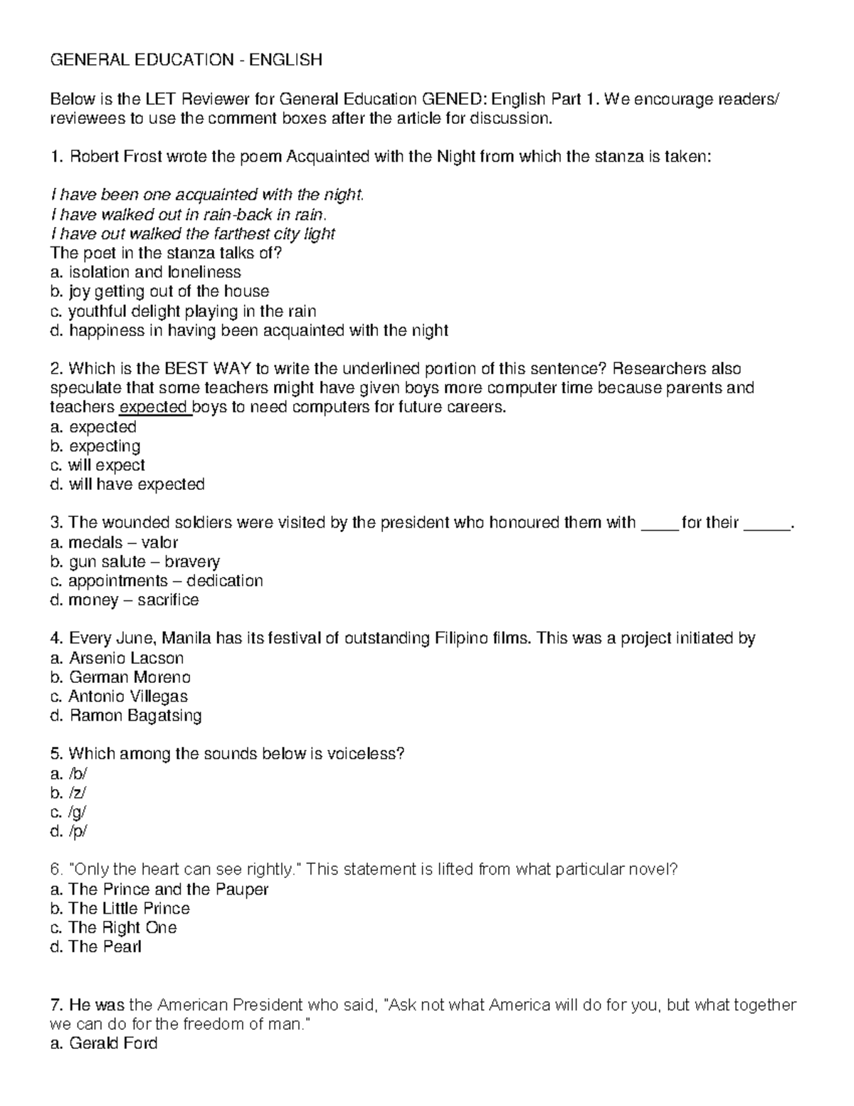 let-reviewer-gen-ed-and-prof-ed - GENERAL EDUCATION - ENGLISH Below is ...