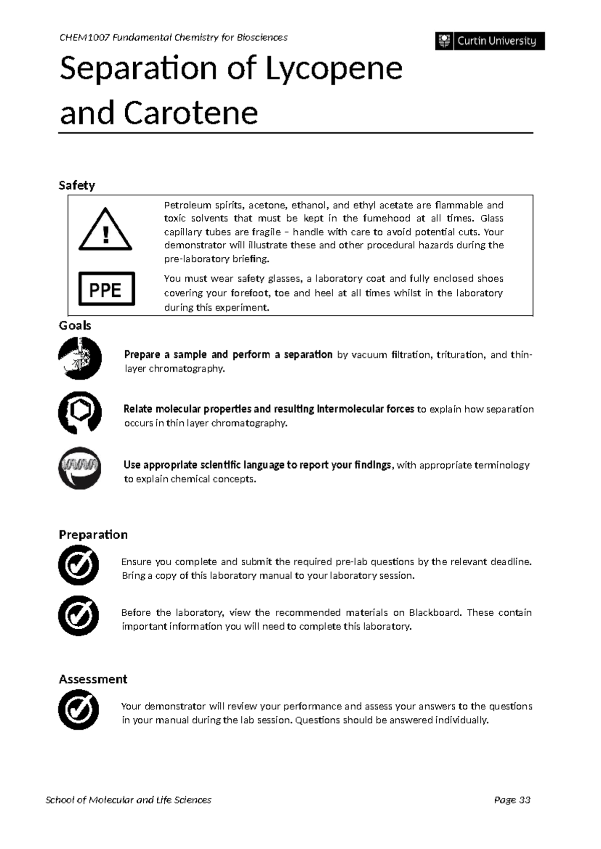 2024 CHEM1007 Lab Manual: Experiment 3 - Separation of Lycopene ...
