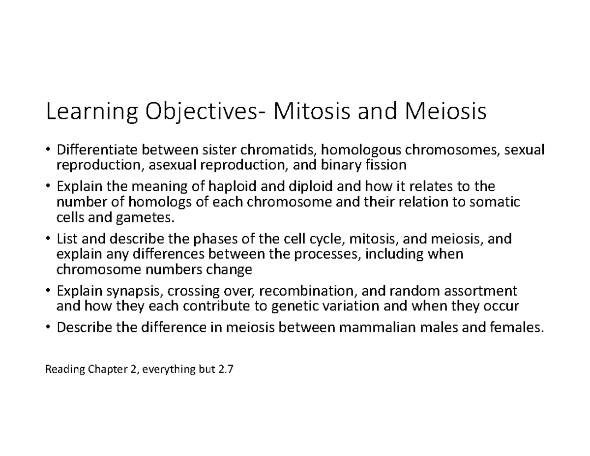 Genetics Notes (BIO101) - Mitosis & Meiosis Study Guide - Studocu