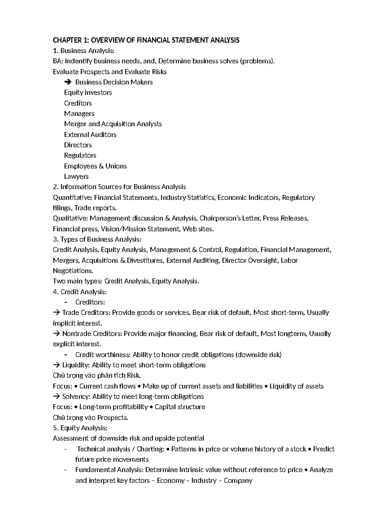 CHAPTER 1: OVERVIEW OF FINANCIAL STATEMENT ANALYSIS - Key Concepts and ...