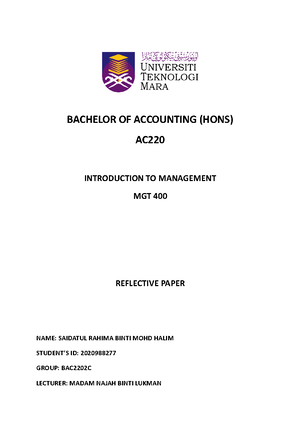 UiTM Assignment Cover Page - Introduction of Management - UNIVERSITI ...