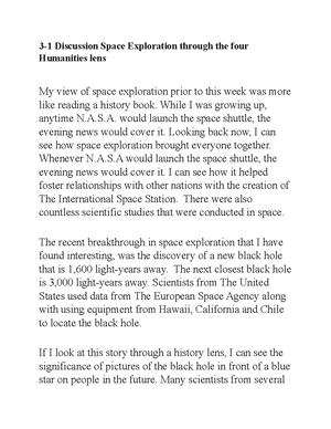 3-1 Discussion Post - 1. How has your view of space exploration changed ...