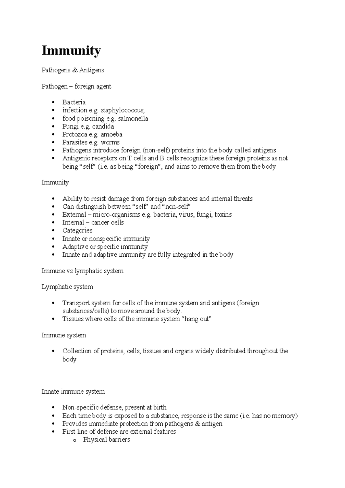 Immunity Overview: Pathogens, Antigens, and Defense Mechanisms - Studocu
