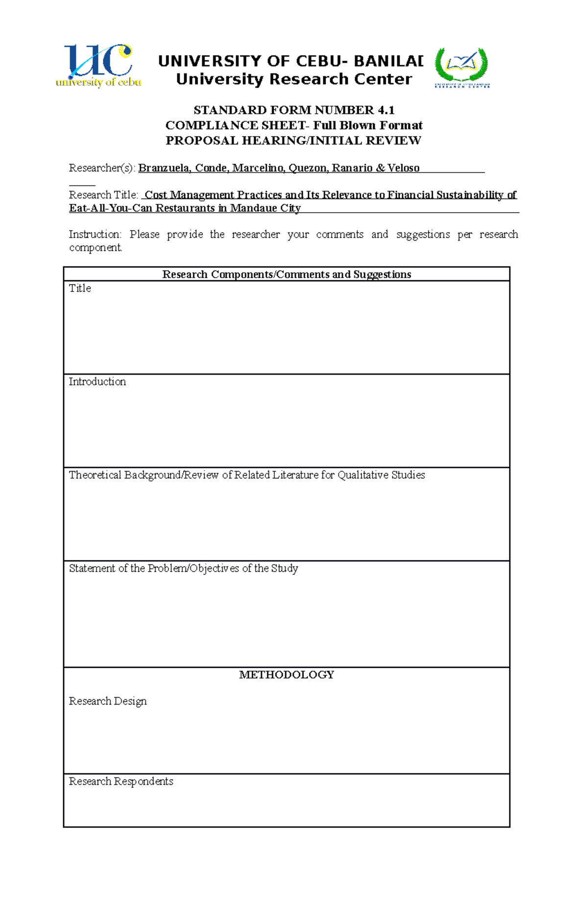Research Proposal Hearing: Standard Form 4 - Eat-All-You-Can ...