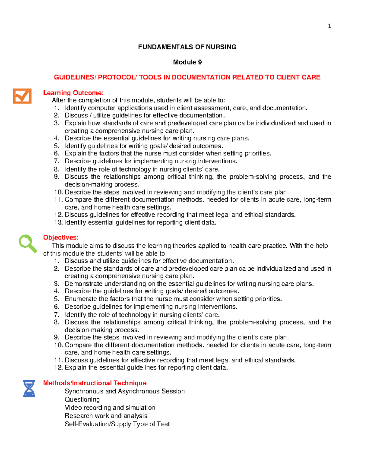 NURS 04 Module 9: Guidelines for Effective Client Care Documentation ...