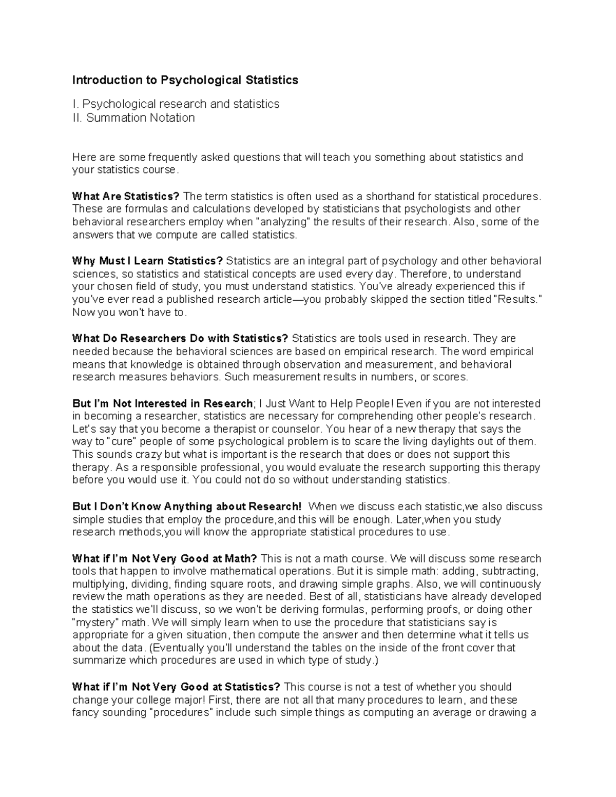 Module 1 Introduction to Psychological Statistics - Introduction to ...