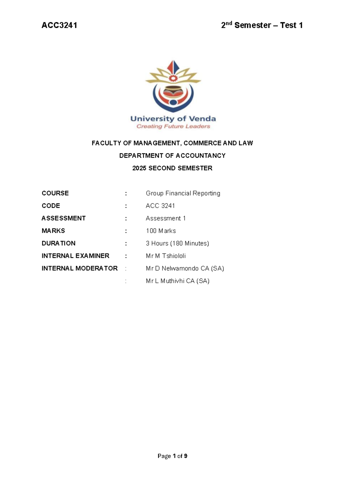 ACC3241 - 2nd Semester Test 1: Group Financial Reporting Analysis - Studocu