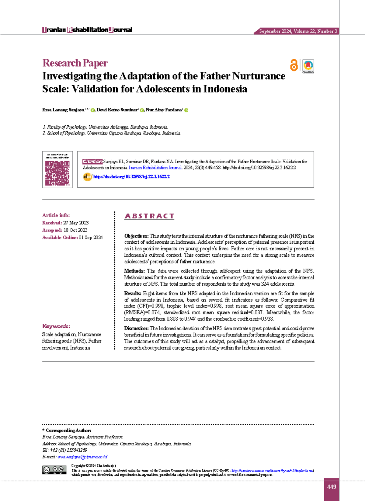 Adaptation of the Father Nurturance Scale (NFS) for Indonesian ...
