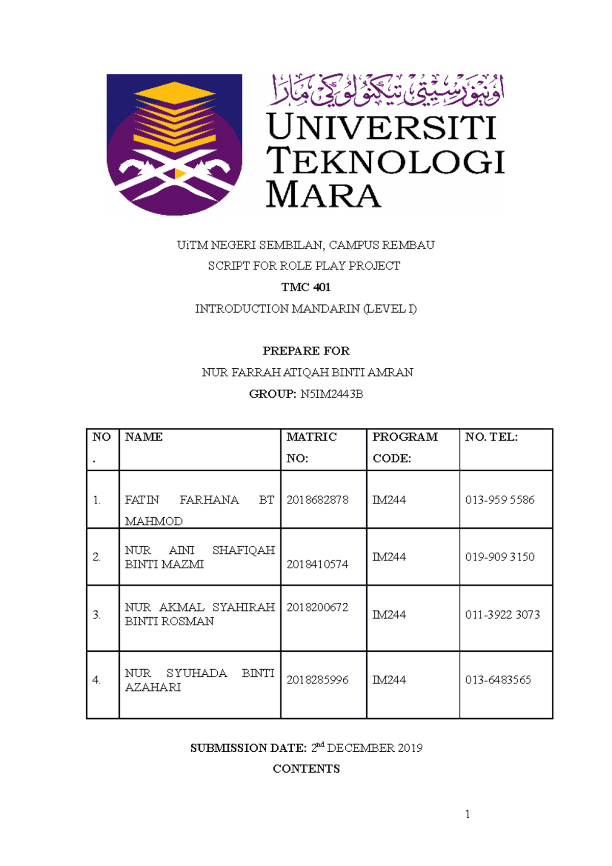 ROLE PLAY TMC401 - role play - 1 UiTM NEGERI SEMBILAN, CAMPUS REMBAU ...