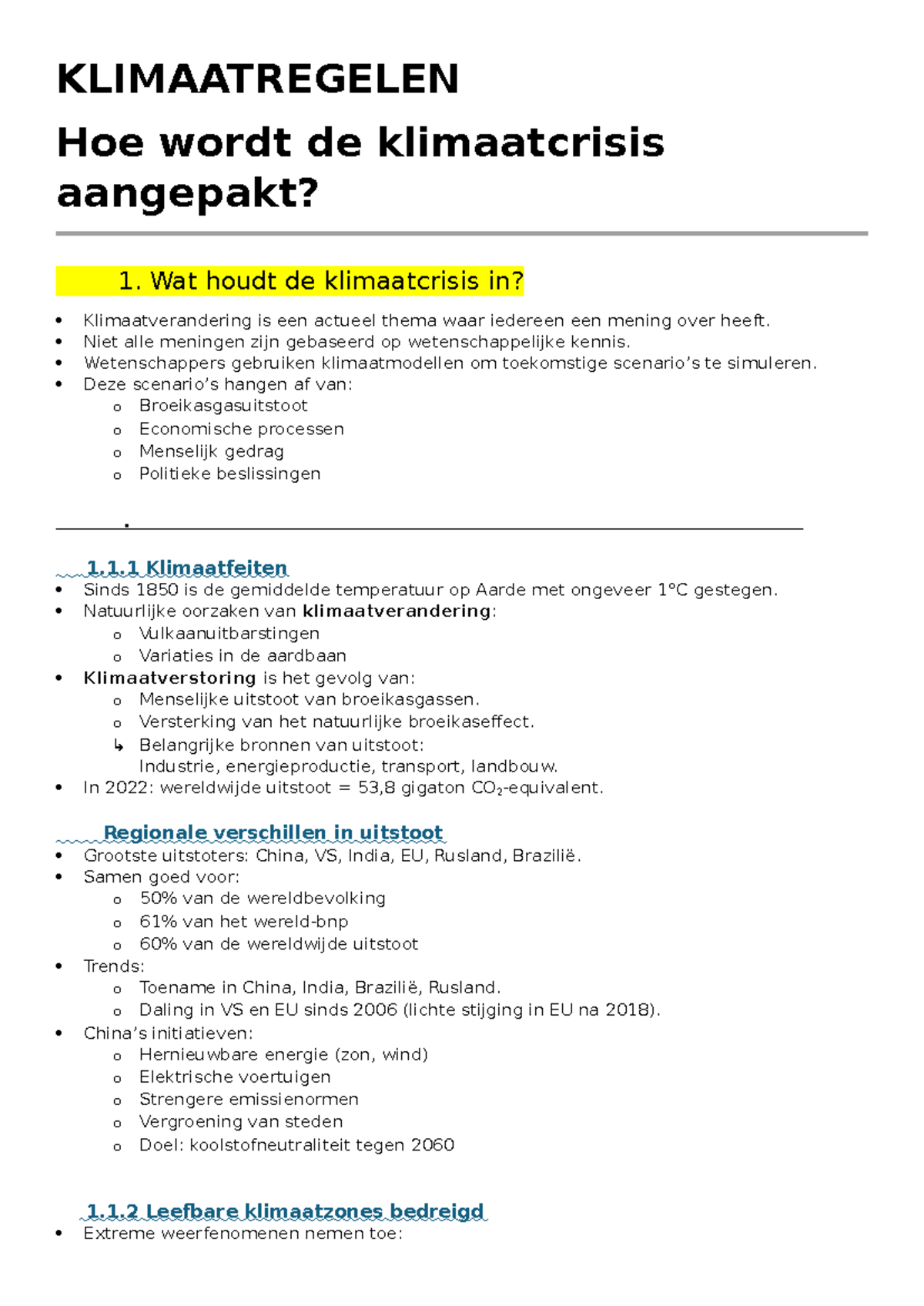 KLIMAATREGELEN Samenvattingen en Uitleg van de Klimaatcrisis - Studocu