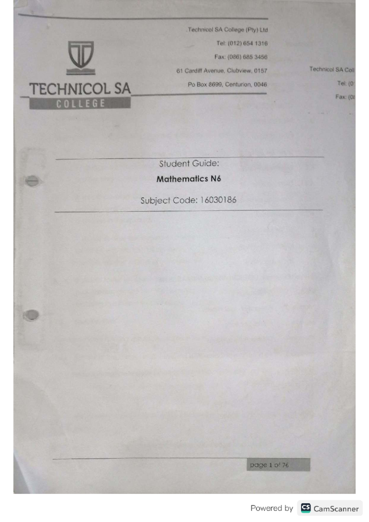 Mathematics N6 Student Guide: Comprehensive Study Material - Studocu
