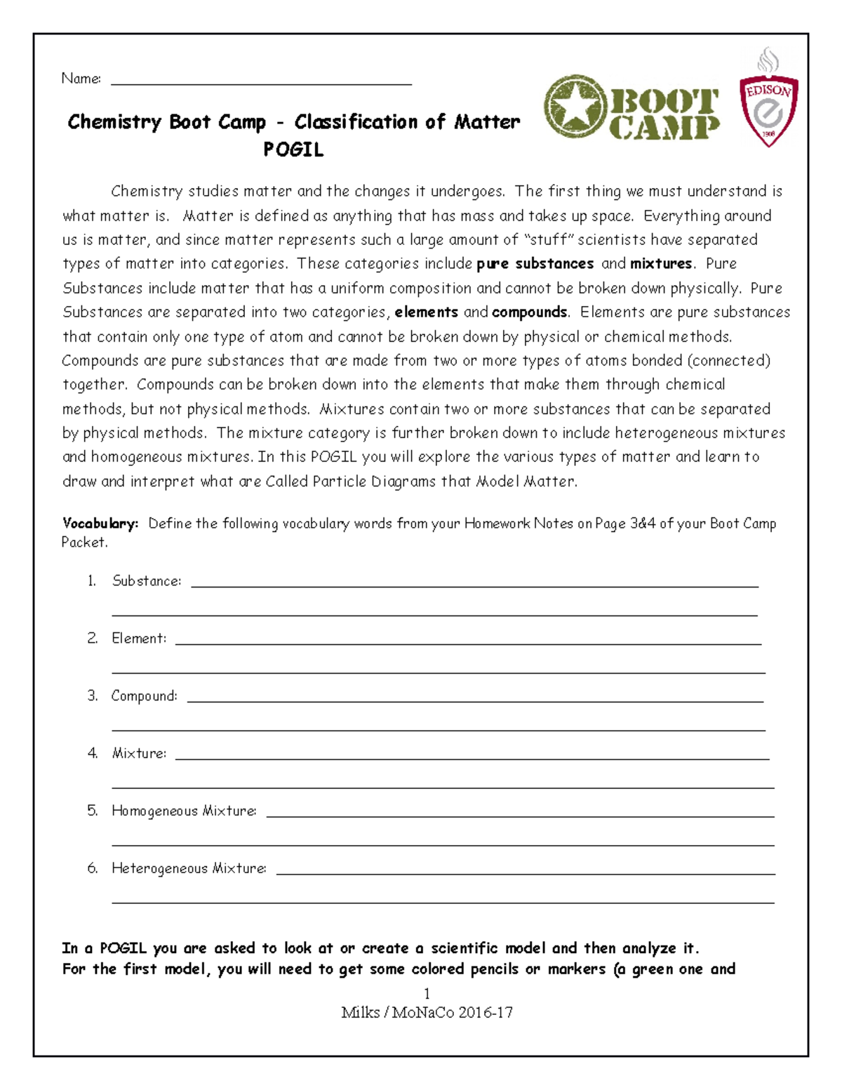 Classification Of Matter Worksheet Pogil Classification Of Matter