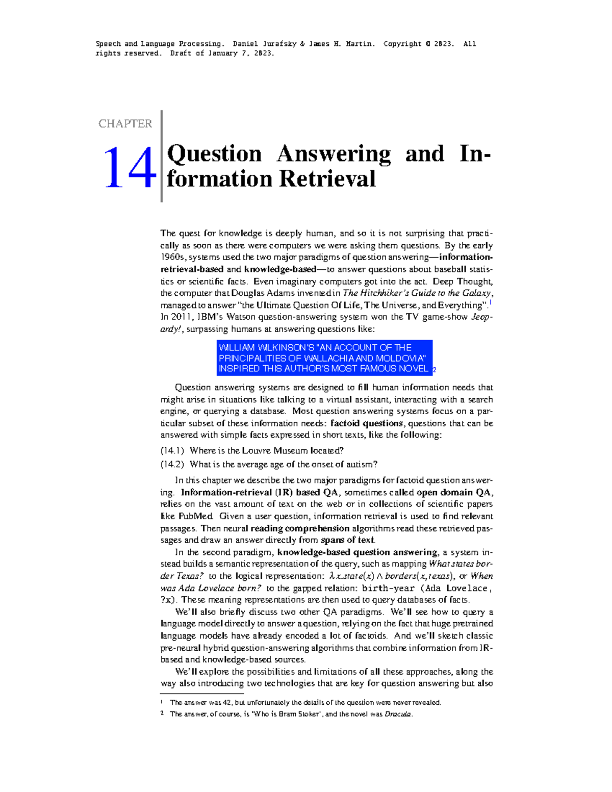 Speech and Language Processing (NLP) - Chapter 14: Question Answering ...