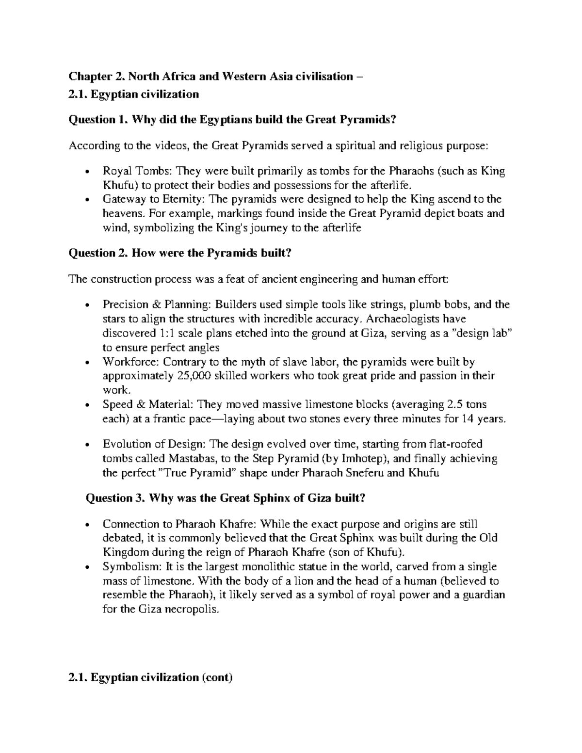 Chapter 2: Egyptian Civilization Insights - Assignment Lsvmtg 1 - Studocu