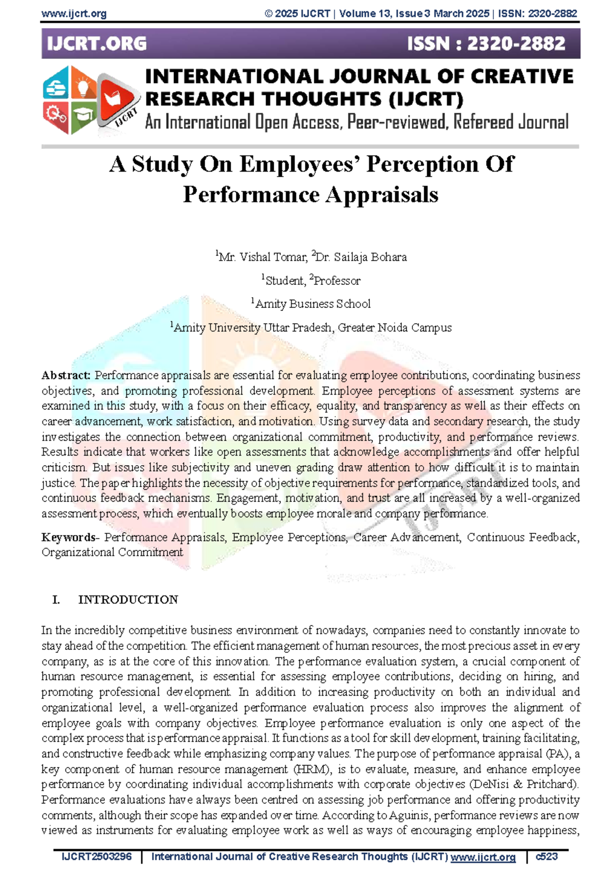 A Study On Employees’ Perception Of Performance Appraisals - Studocu
