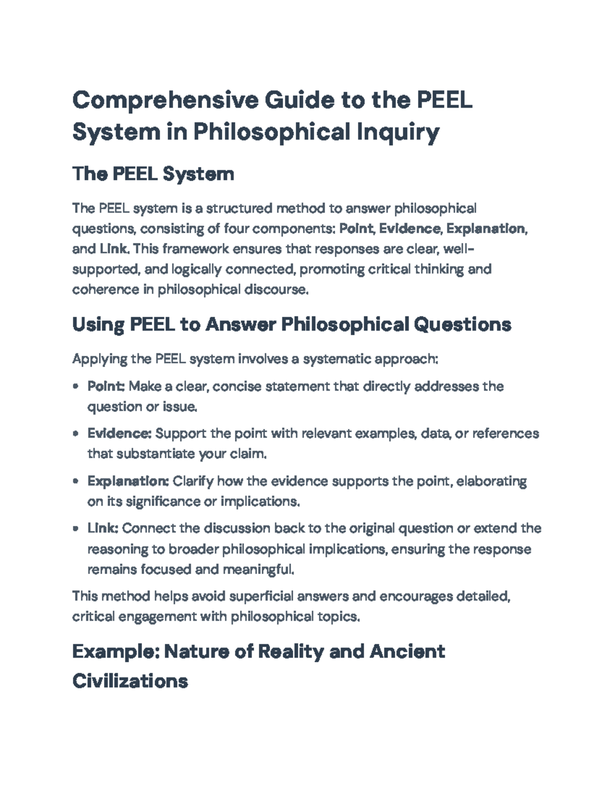 Comprehensive Guide to the PEEL System in Philosophy (PHIL 101) - Studocu