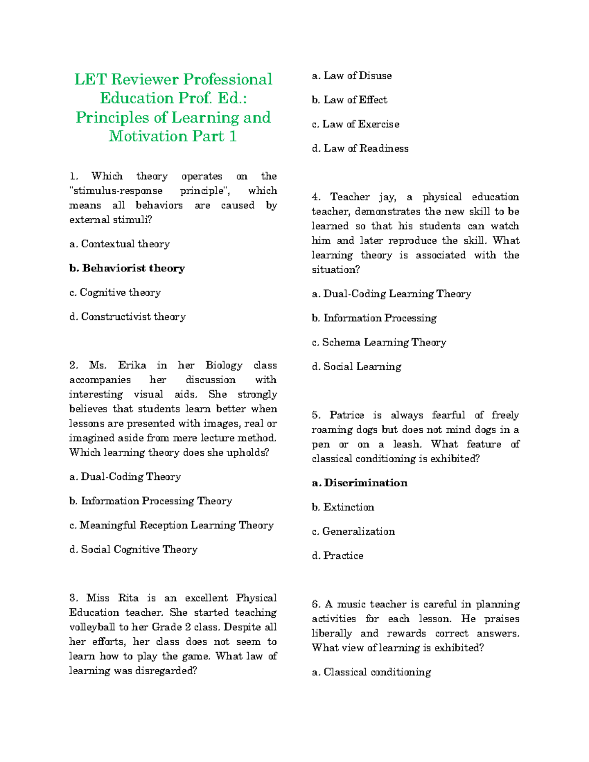 LET Reviewer: Prof. Ed. Principles of Learning & Motivation Parts 1 & 2 ...