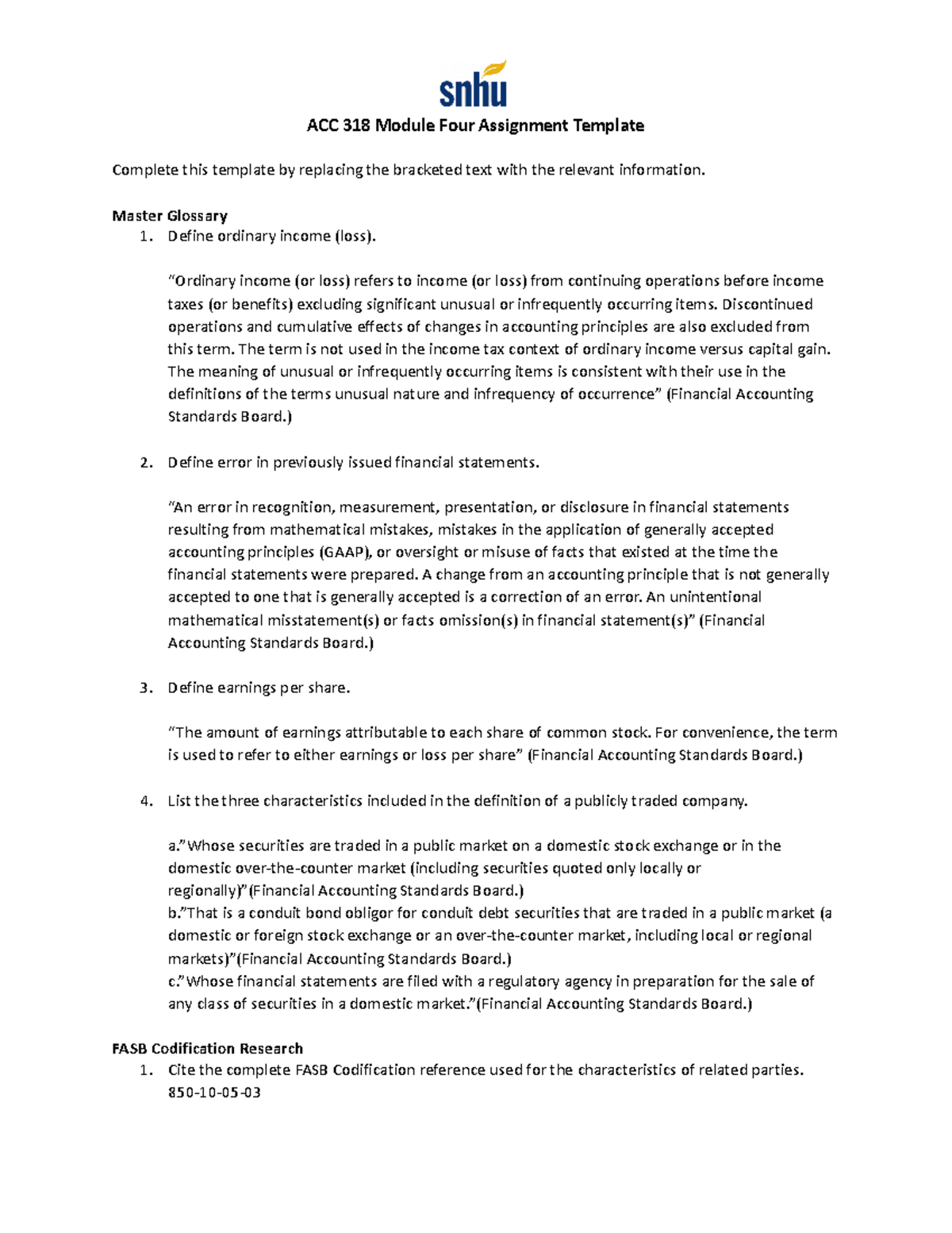 Acc 318 Module Four Assignment Template Acc 318 Module Four Assignment Template Complete This