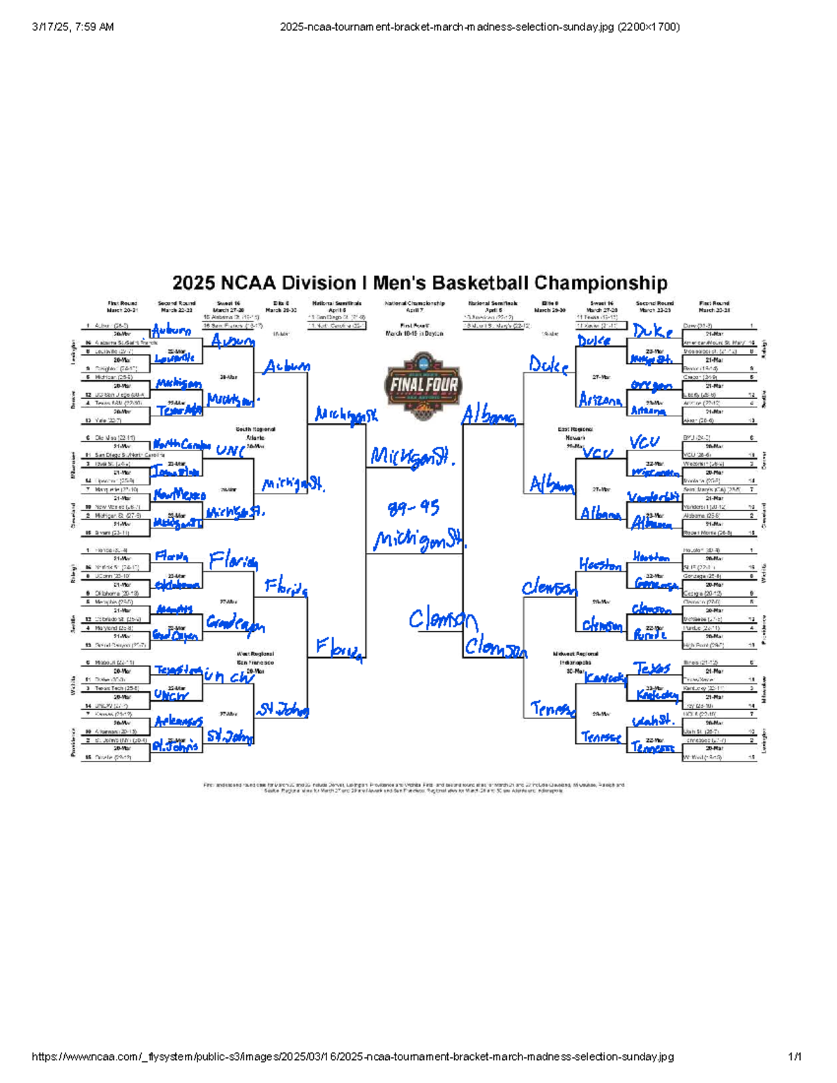 2025 NCAA Tournament Bracket: March Madness Selection Sunday - Studocu