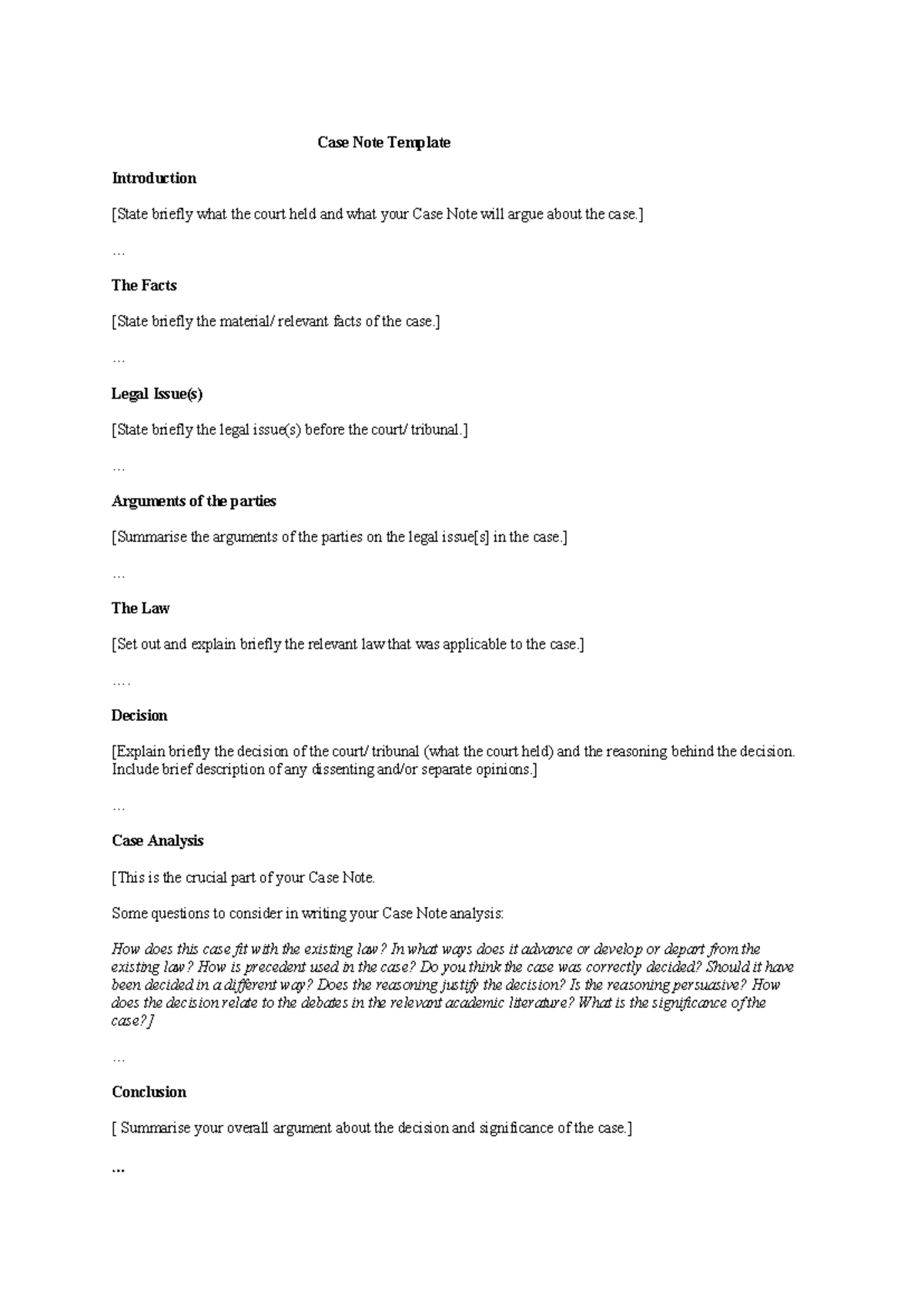 Case Note Template 5 - Tbghu: Analyzing Court Decisions and Legal ...