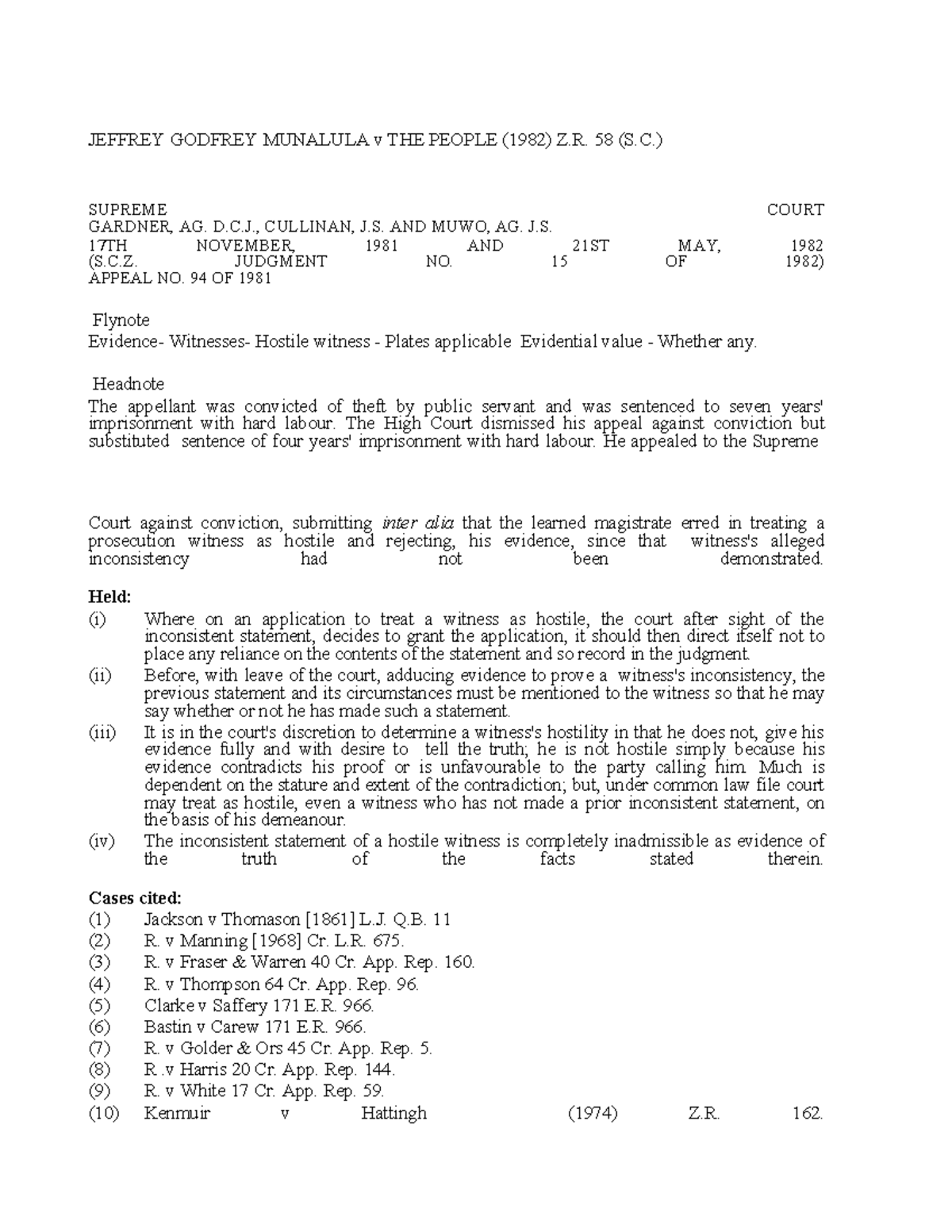 Jeffrey Godfrey Munalula v. The People: Supreme Court Judgment Analysis ...