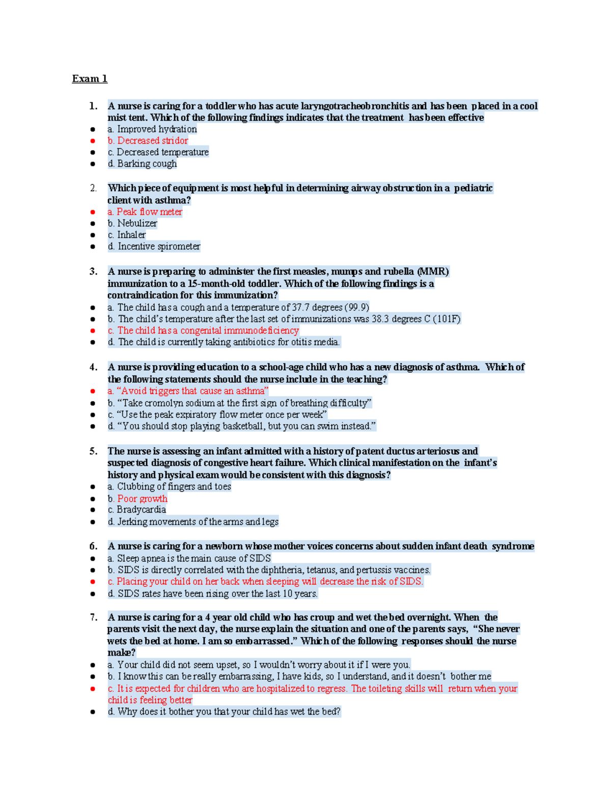 ATI Peds Exam 1 - Practice Questions & Study Guide - Studocu