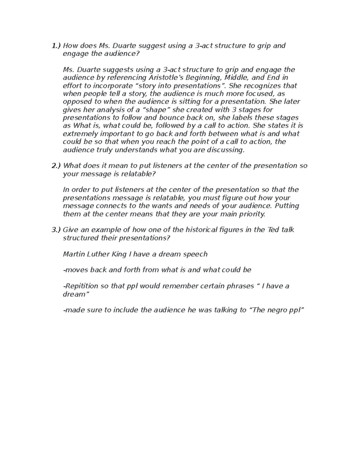 The Secret Structure of Great Talks - 1.)How does Ms. Duarte suggest ...