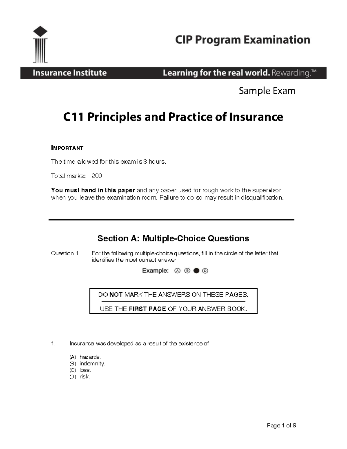 Study viewer - Final exam sample paper - S a m p le E x a m C 1 1 P r i ...