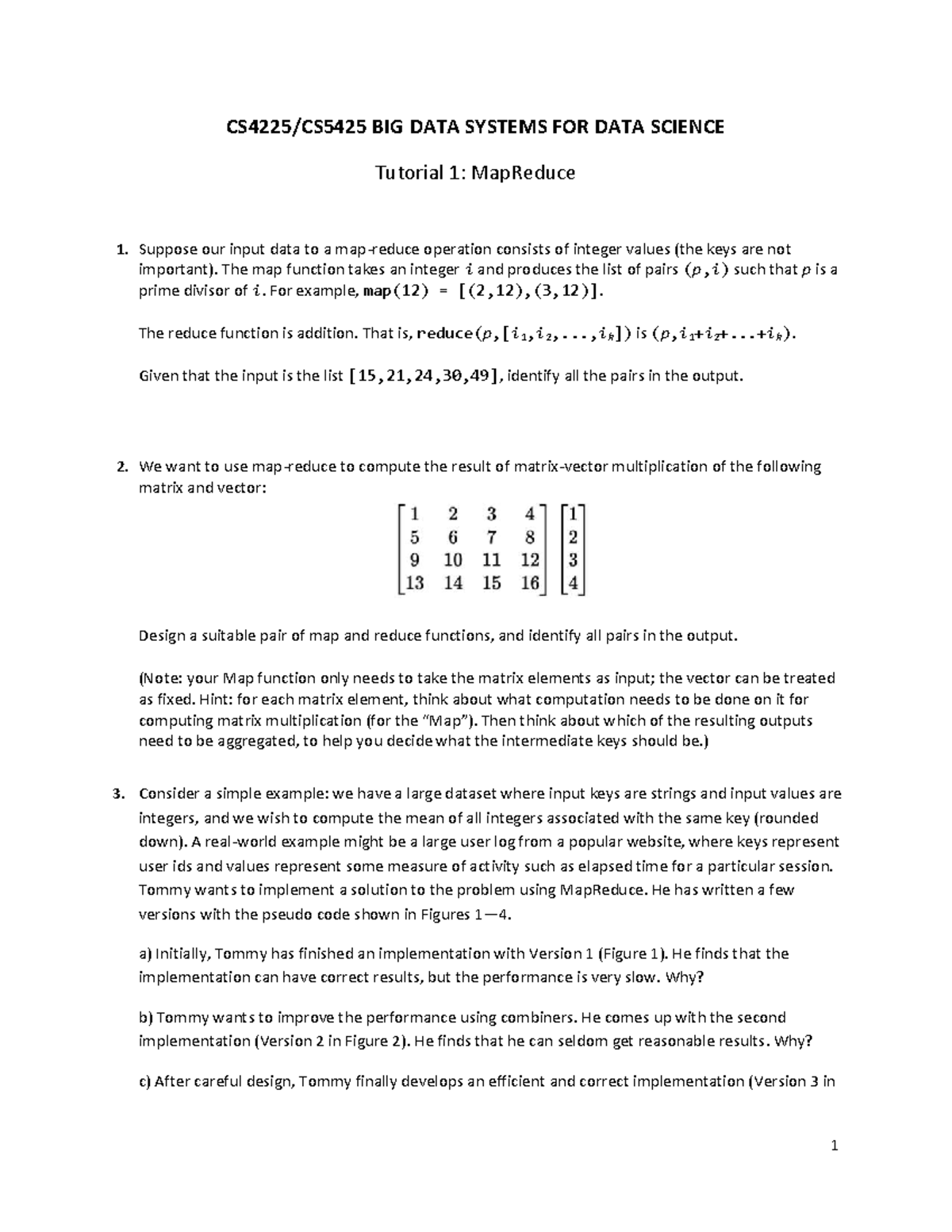 BIG DATA SYSTEMS FOR DATA SCIENCE: Tutorial 1 - MapReduce Concepts ...