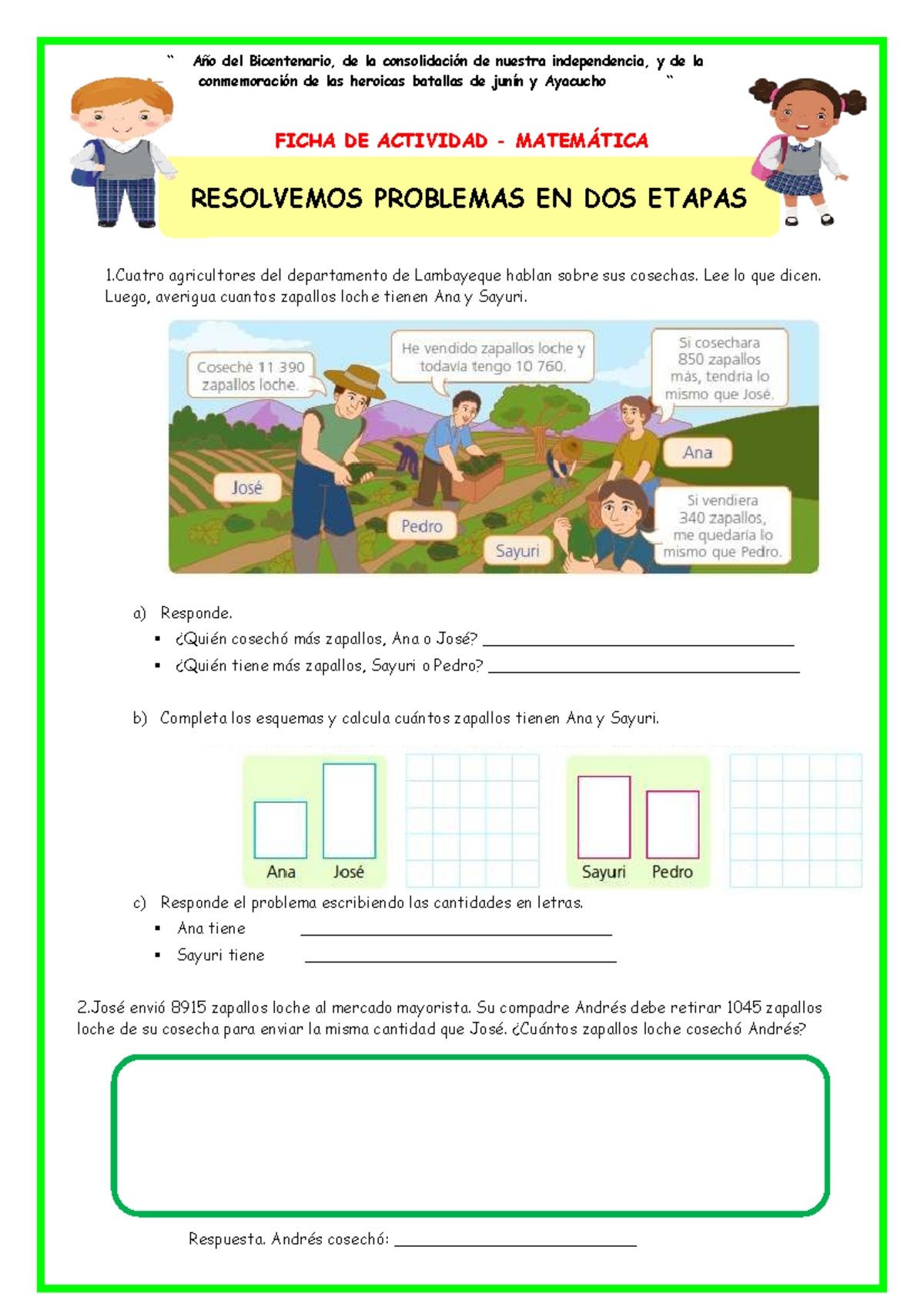 Ficha de Actividad Matemática: Resolviendo Problemas en Dos Etapas - Q ...