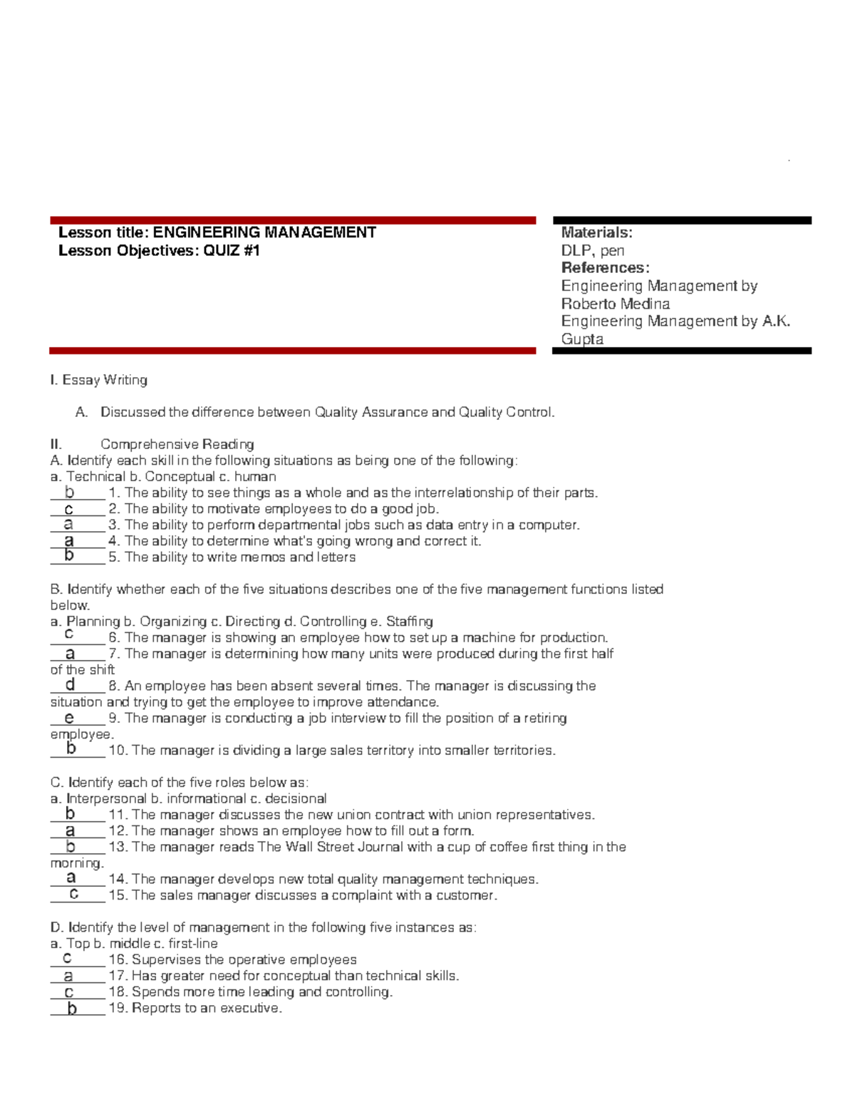 CIE047 Engineering Management Quiz: Comprehensive Review Questions ...