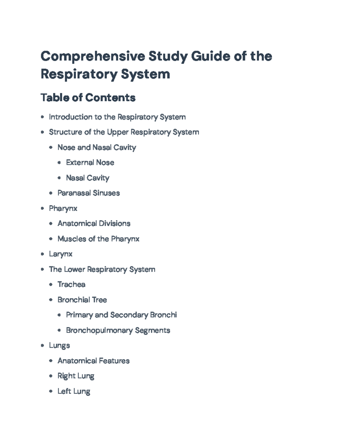 Comprehensive Study Guide: Respiratory System Anatomy and Functions ...