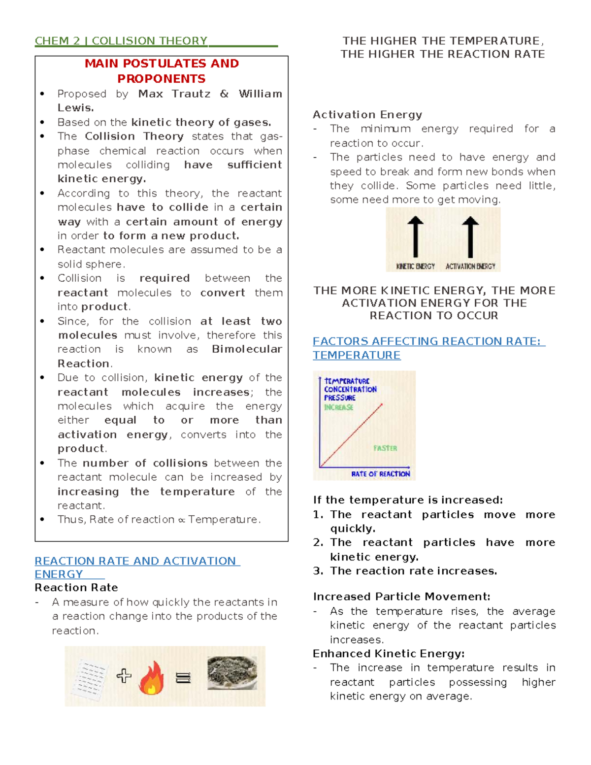 CHEM 2 Collision Theory: Key Postulates & Reaction Rates Notes - Studocu
