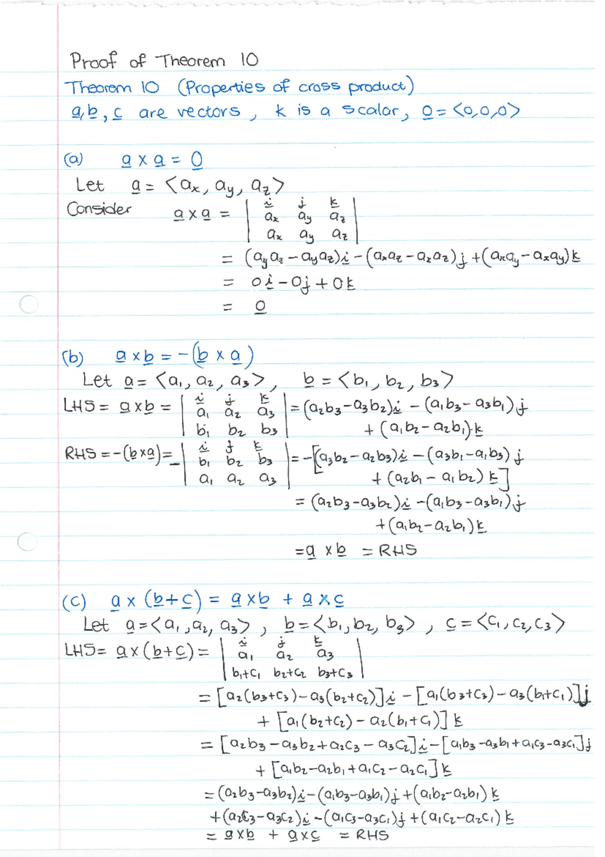Theorem Proof: Properties of Cross Product (Math 101) - Studocu