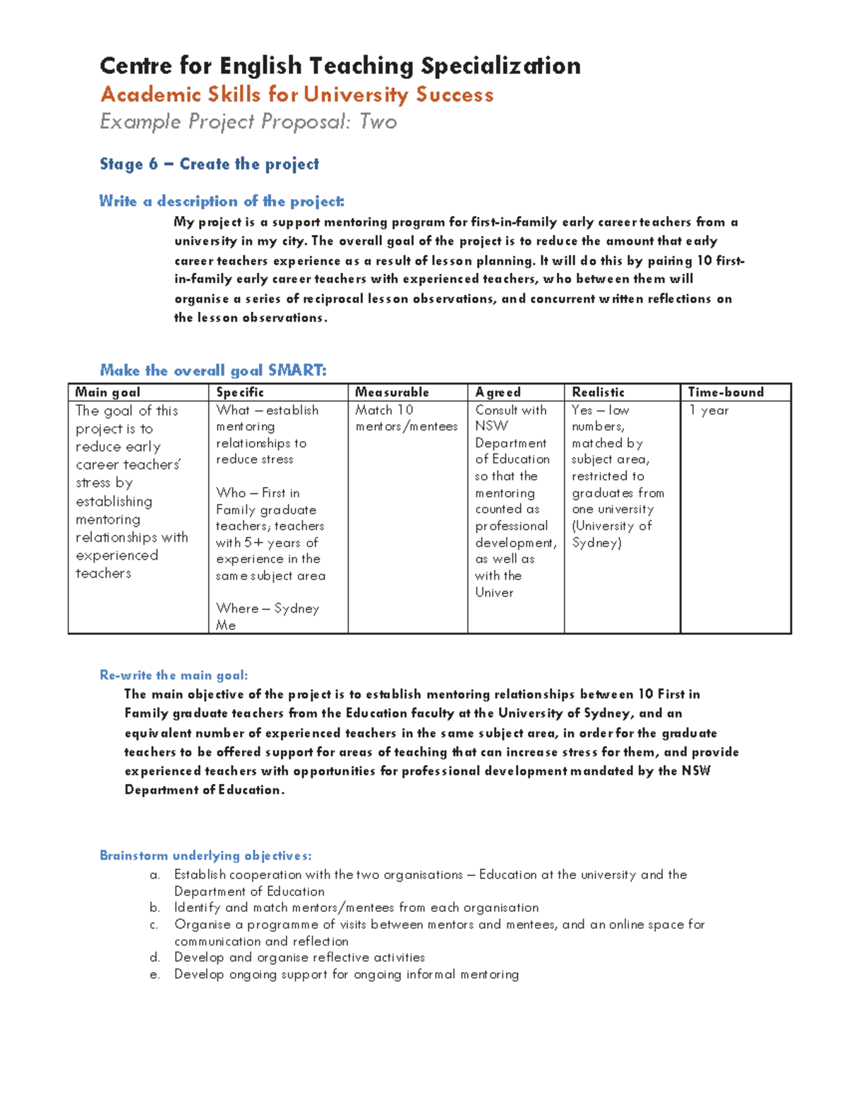 Stage 6 Project Proposal: Mentoring Program for Early Career Teachers ...