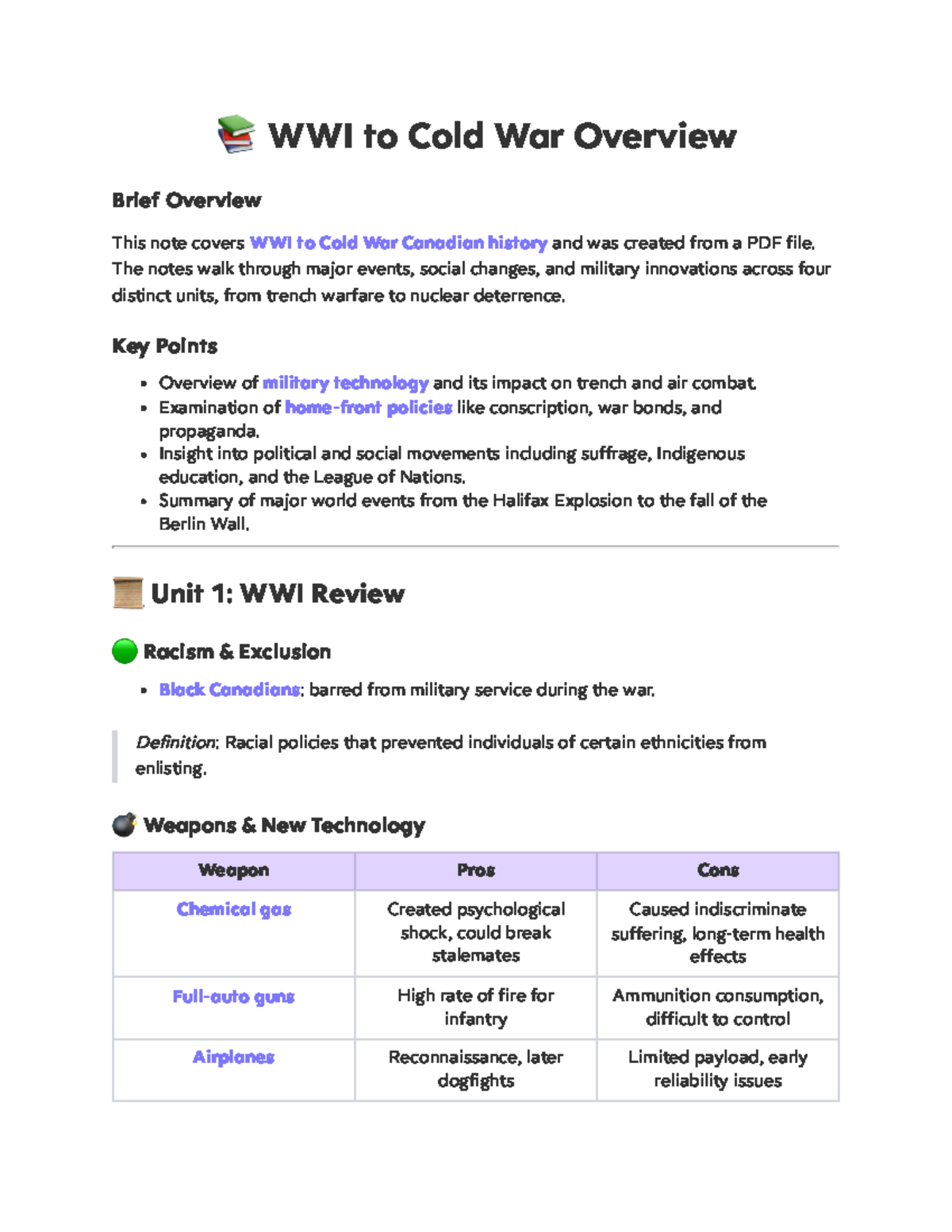 HIST 101: WWI to Cold War Overview Study Notes - Studocu