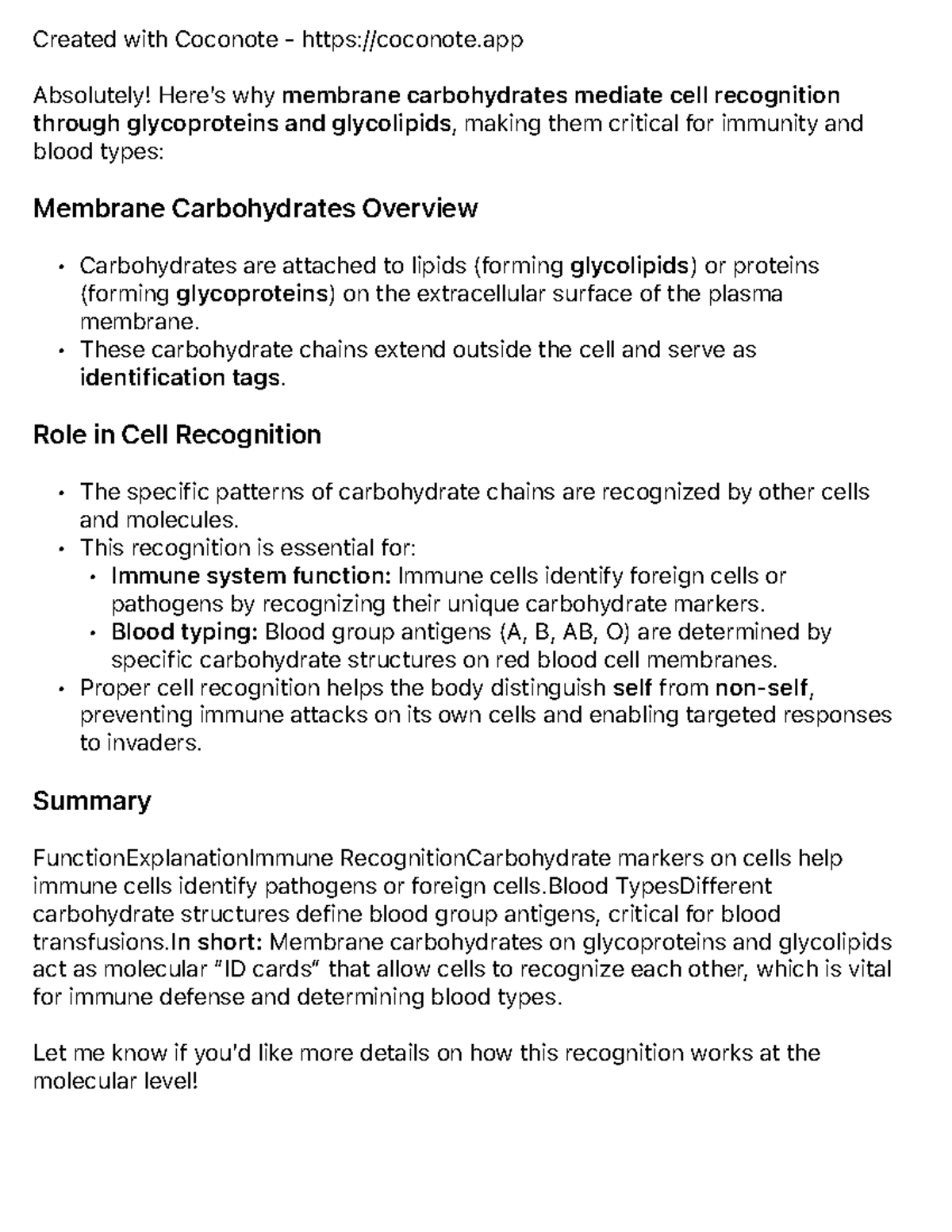 Membrane Carbohydrates: Key Role in Cell Recognition & Immunity - Studocu