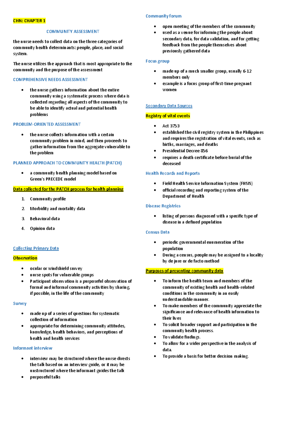 CHN Chapter 1 - Community Health Assessment Overview - Studocu