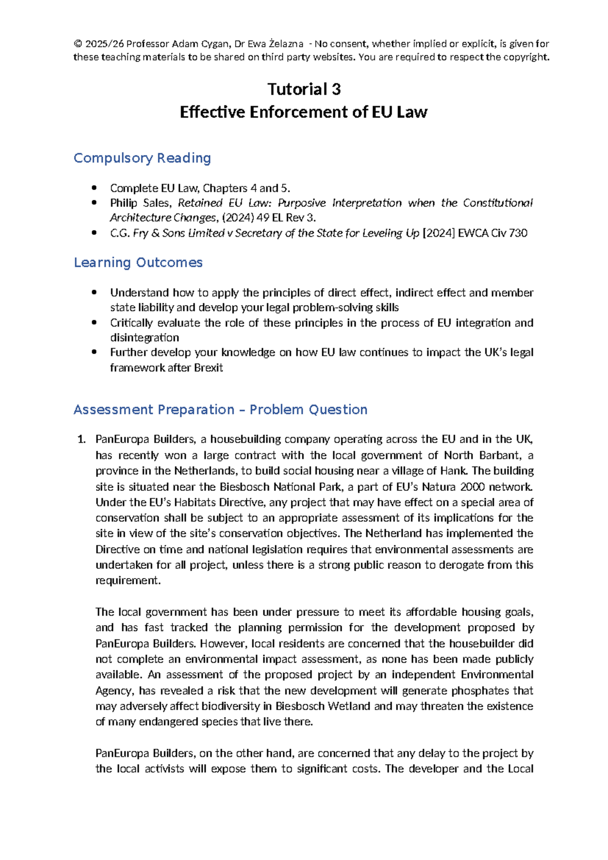 Tutorial 3 - Effective Enforcement of EU Law (EU Law) - Studocu