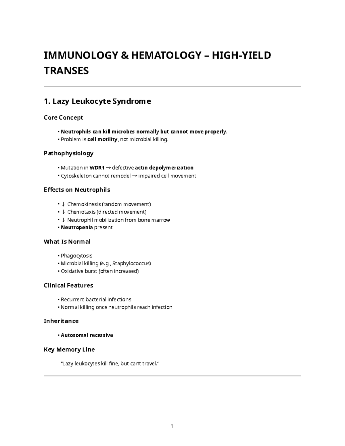 Immunology & Hematology Reviewer: High-Yield Transes Notes - Studocu