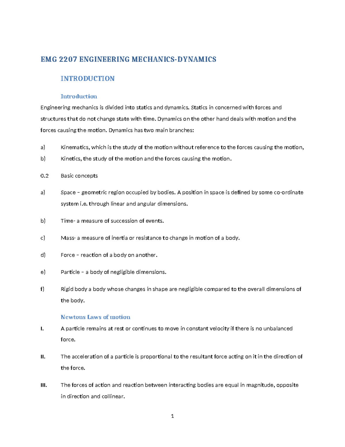 Lecture notes Dynamics - EMG 2207 ENGINEERING MECHANICS-DYNAMICS ...