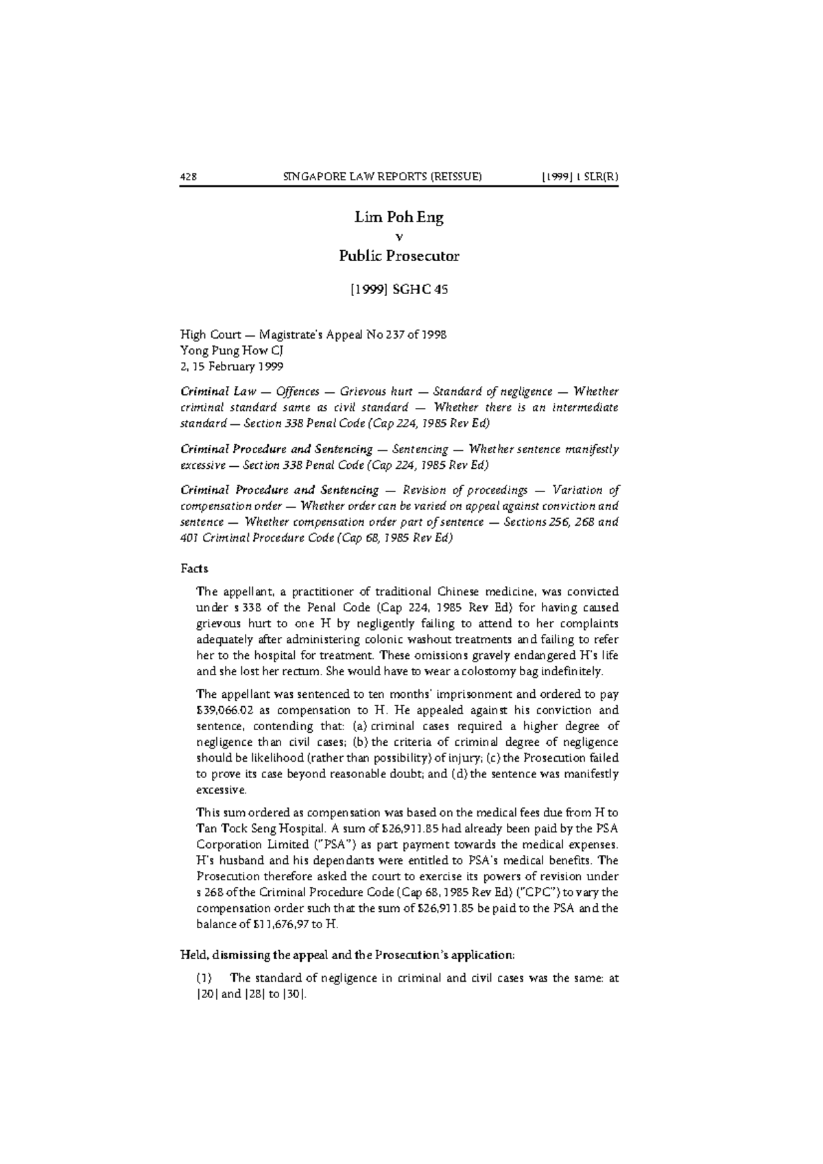 Case Study: Lim Poh Eng [1999] 1 SLR(R) 0428 - Medical Negligence in ...