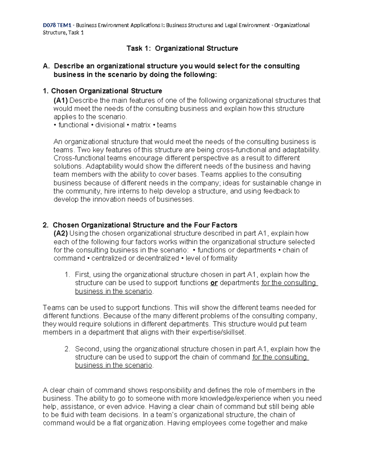 D078 - Task 1 - Part 1 - D078 TEM1 - Business Environment Applications ...