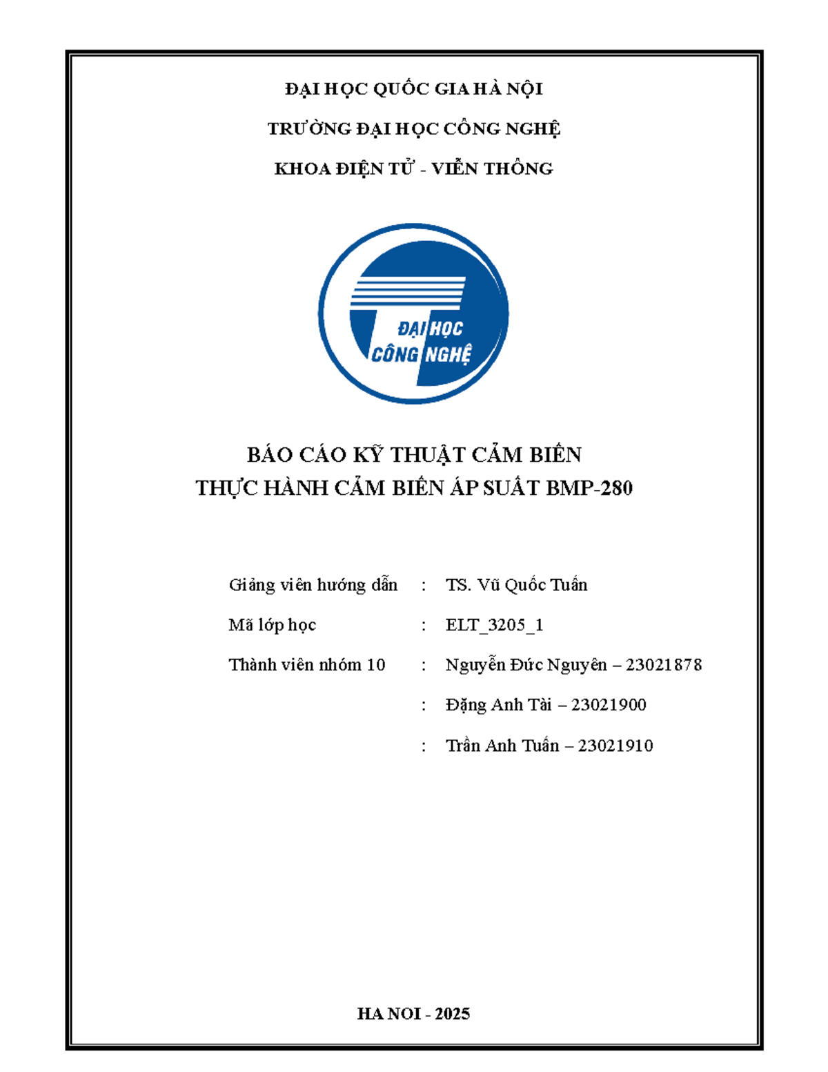 Báo cáo Kỹ Thuật Cảm Biến Áp Suất ELT_3205_1 - Studocu