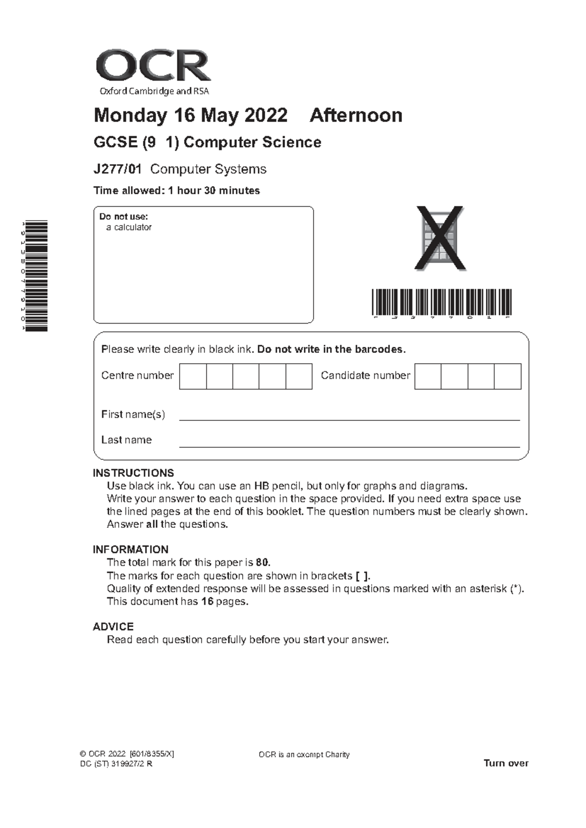 GCSE (9–1) J277/01 Computer Systems May 2022 Question Paper - Studocu