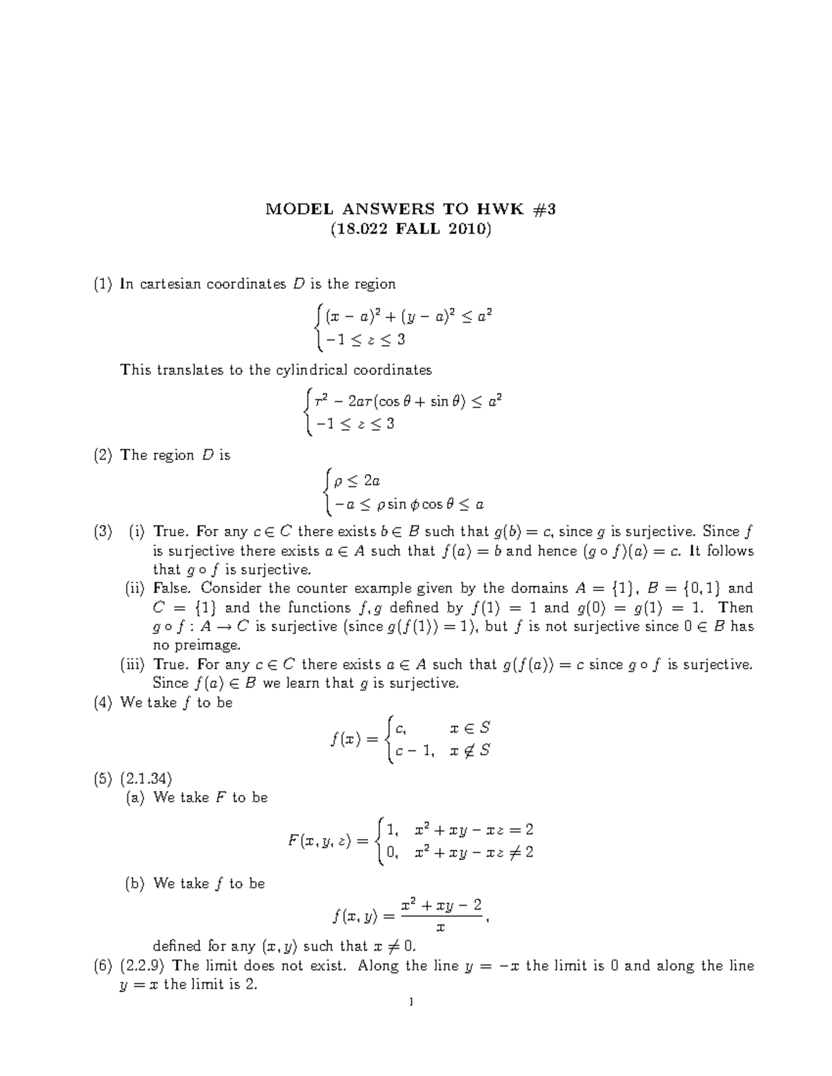 MODEL ANSWERS TO HWK (18.022 FALL 2010) – PART 1 - Studocu