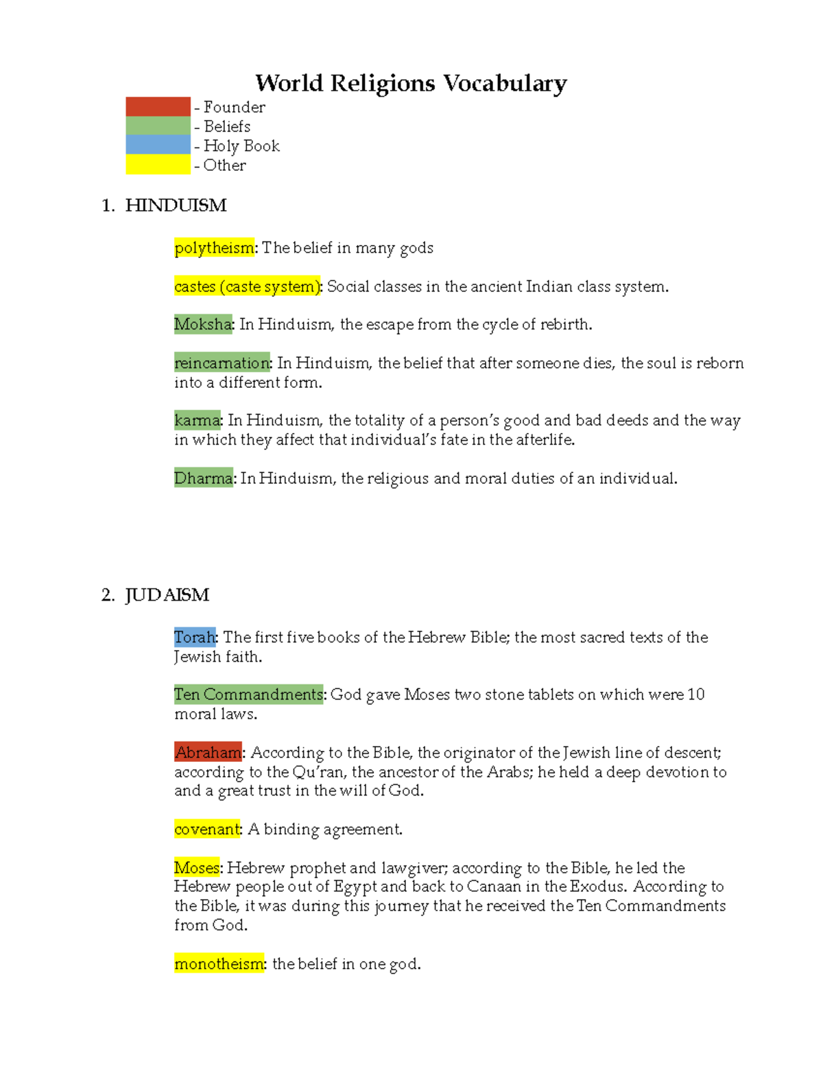World Religions Vocabulary: Key Terms & Concepts - Studocu
