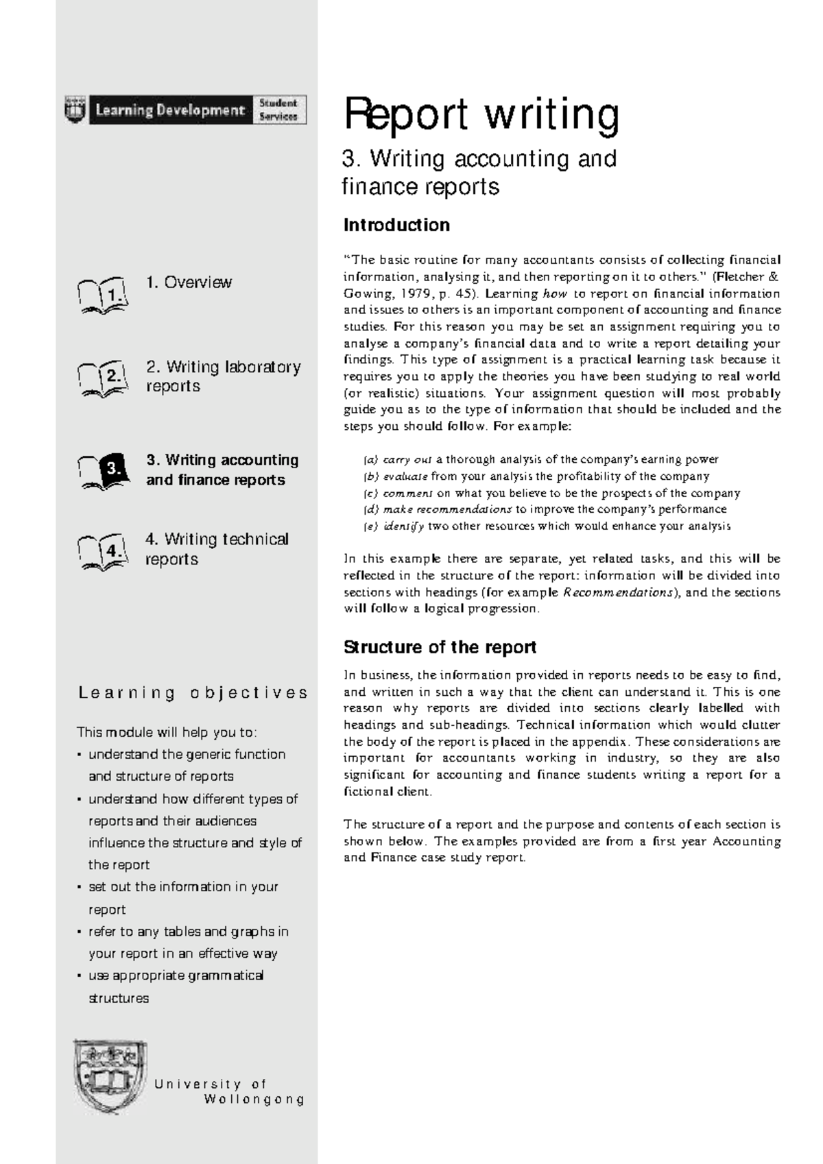 Uow195620 - Writing accounting and finance reports - Report w riting 3 ...