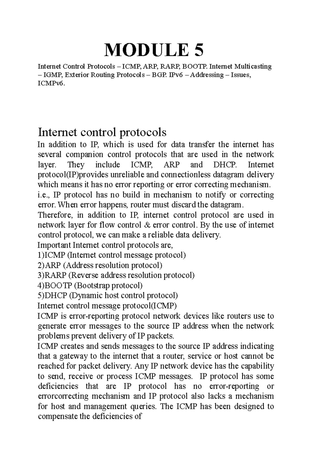 Computer network module-5 - MODULE 5 Internet Control Protocols – ICMP ...